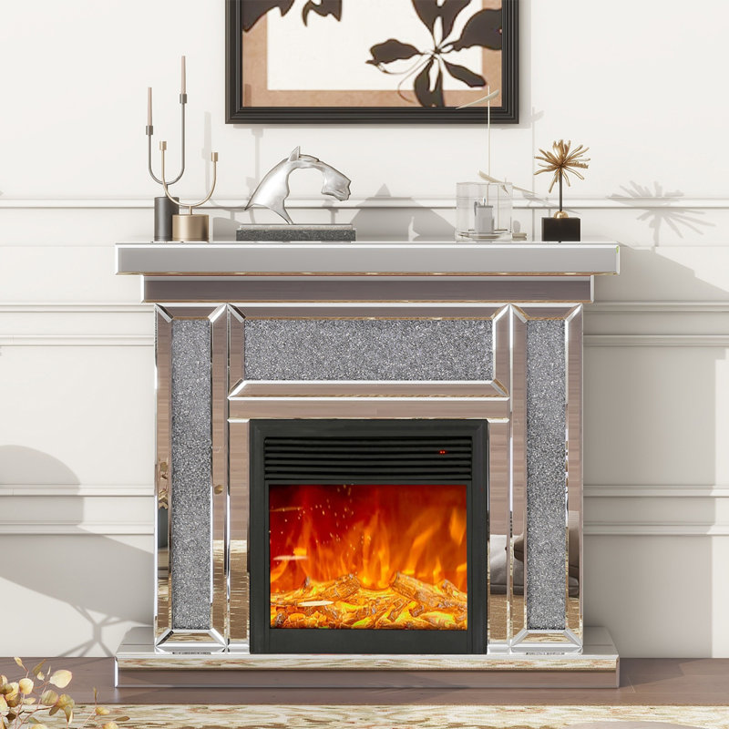 Mirrored electric fireplace tv stand store